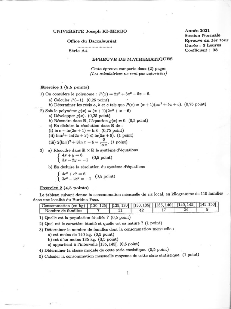 Bac 2025 Epreuve de Mathematiques Serie A4 Probable Burkina Fasso 2 | PDF
