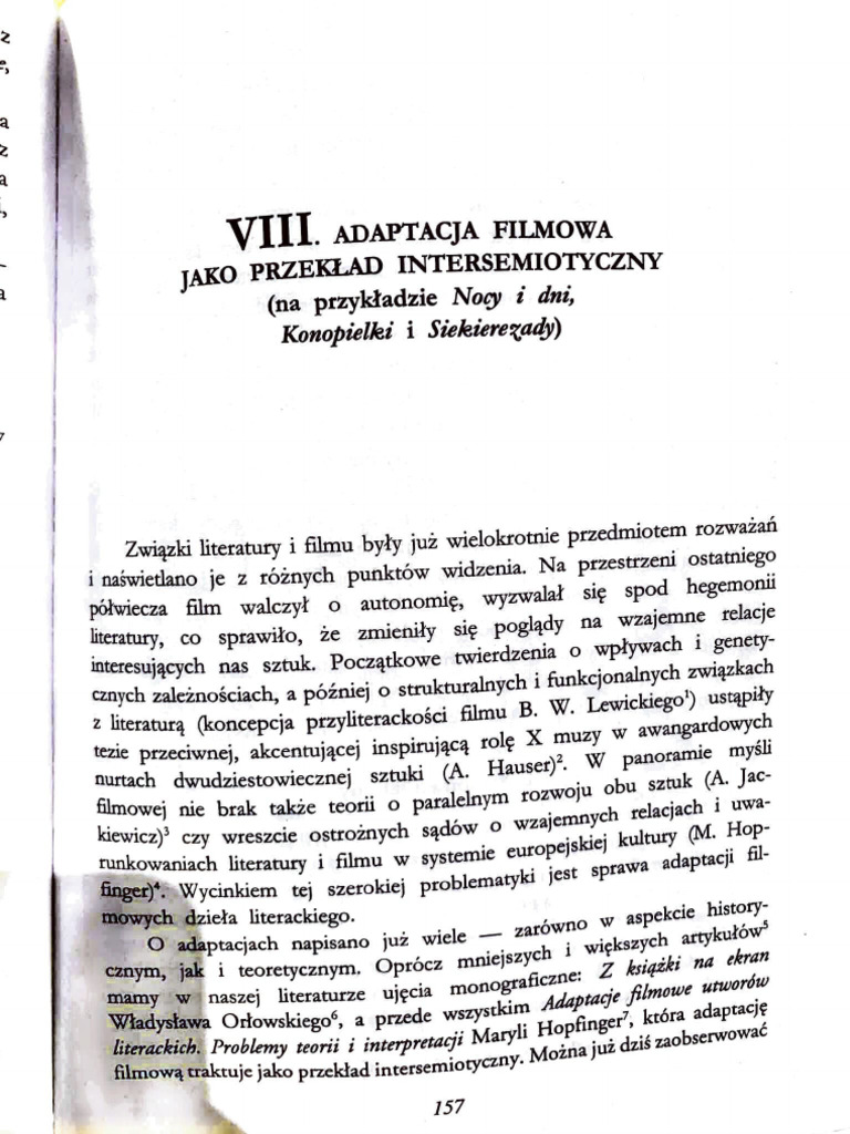 Adaptacja Filmowa Jako Przekład Intersemiotyczny | PDF
