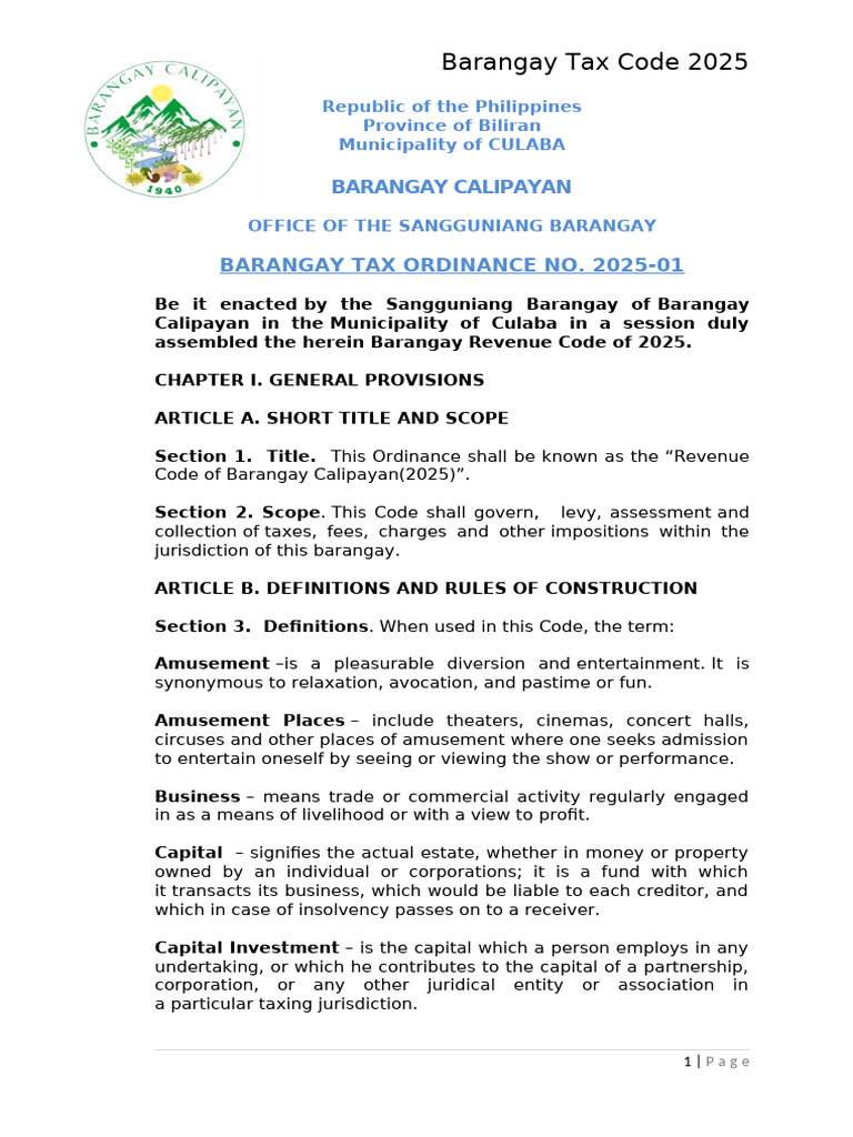 Barangay Tax Code - Culaba | PDF | Taxes | Receipt