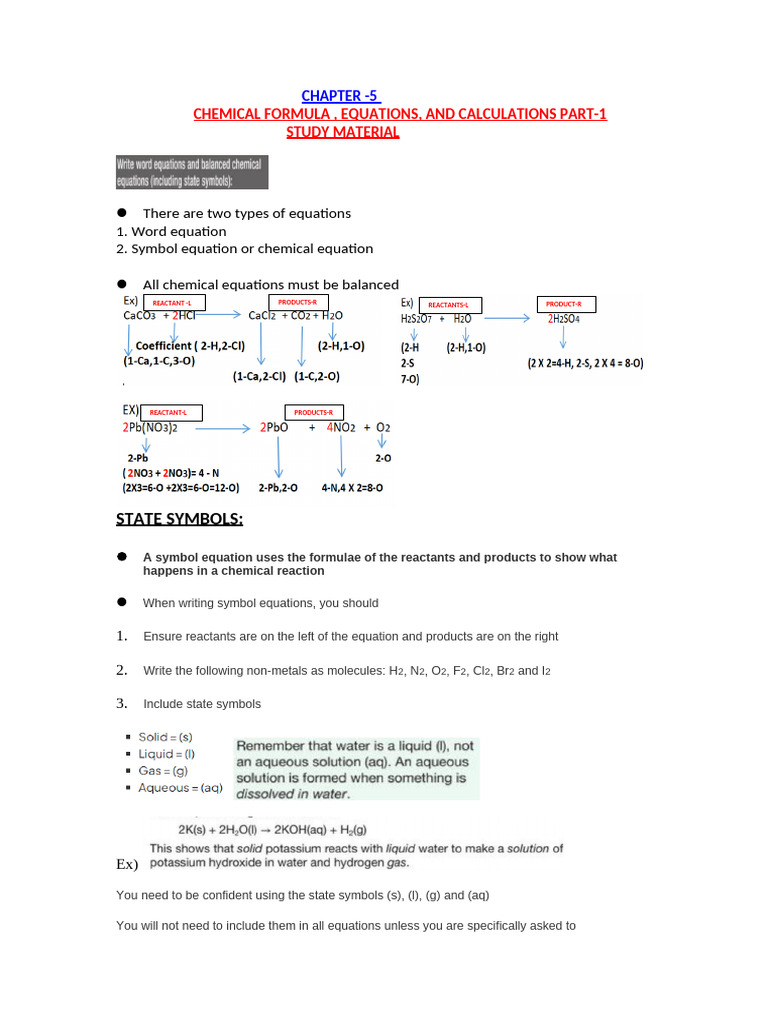 Chemical Equations, Formula and Calculations | PDF | Mole (Unit ...