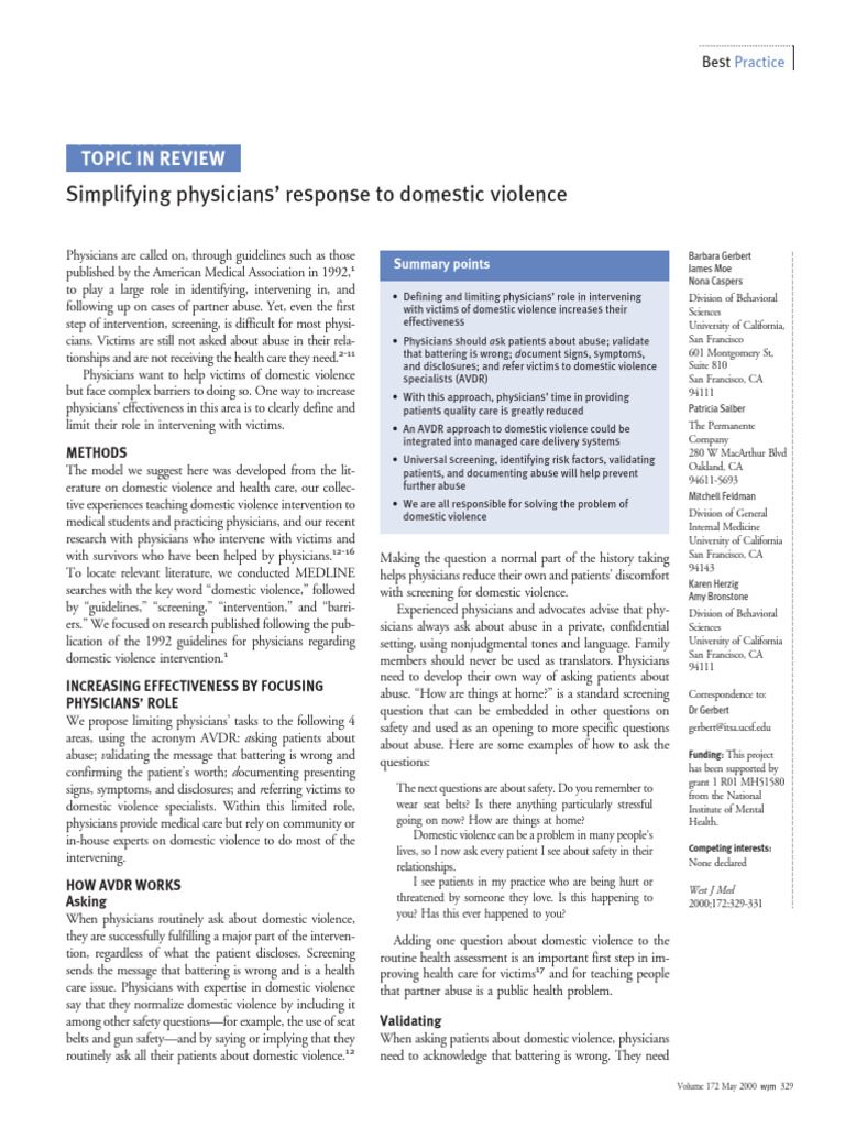 2000- @Simplifying Physician's Response to Domestic Violence- Gerbert ...