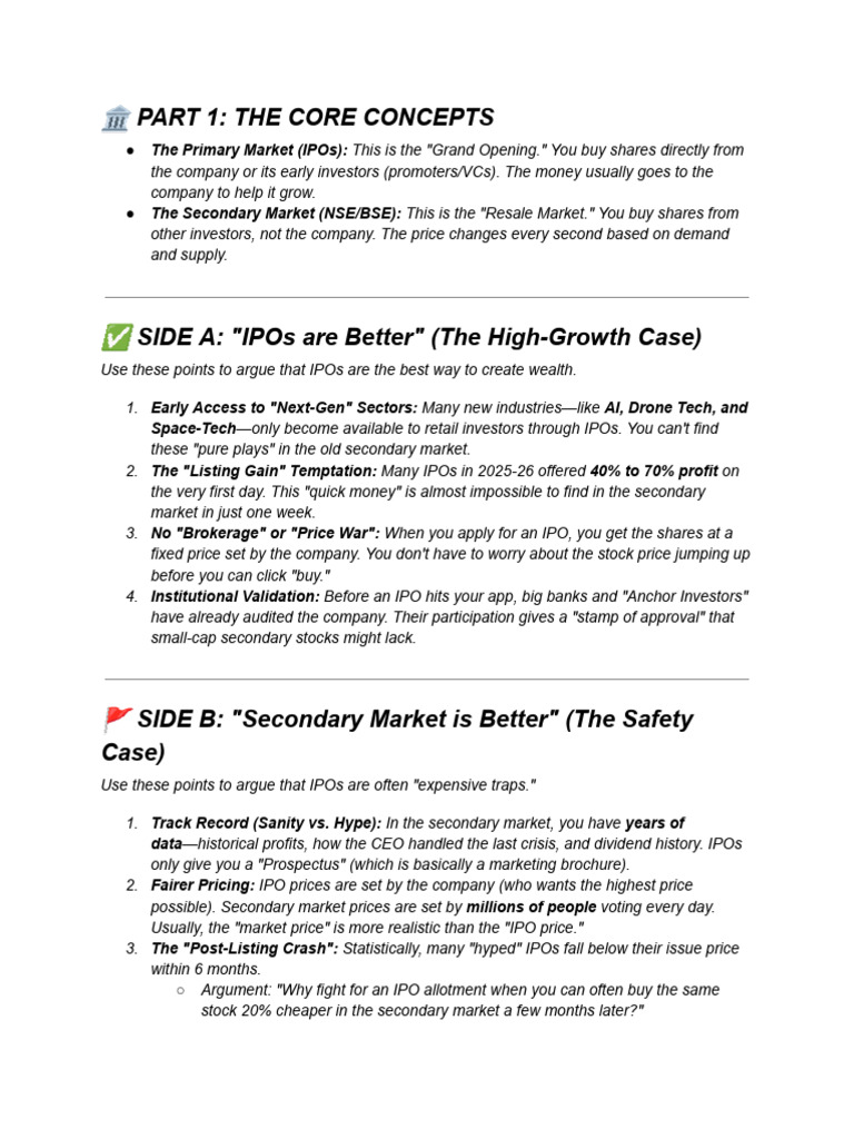 IPOs Vs Secondary Market | PDF | Initial Public Offering | Stocks