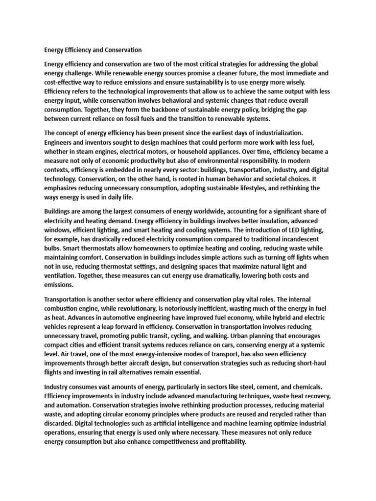 Energy Efficiency and Conservation | PDF | Efficient Energy Use ...