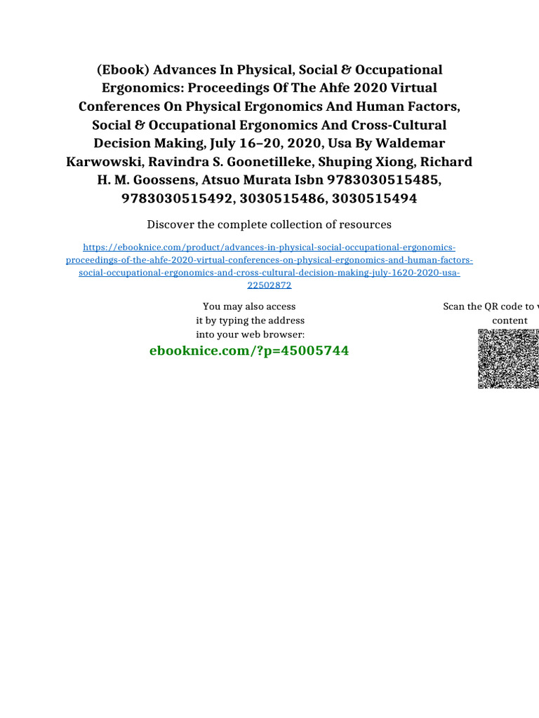 (Ebook) Advances in Physical, Social & Occupational Ergonomics ...