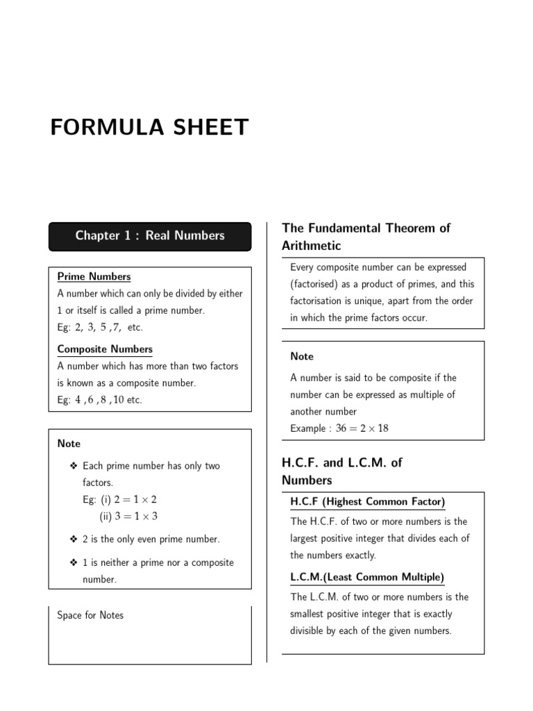 Class 10 Cbse Formula Sheet | PDF | Quadratic Equation | Circle