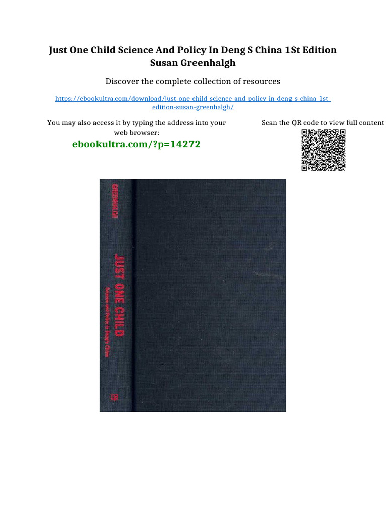Just One Child Science and Policy in Deng S China 1st Edition Susan ...