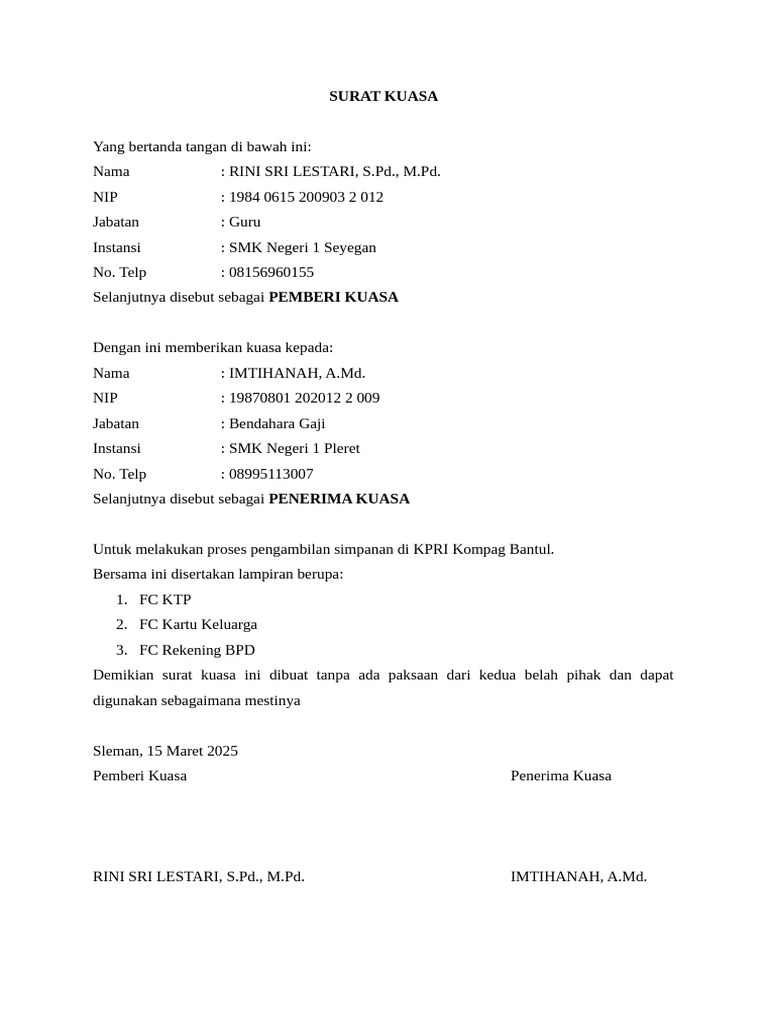 Surat Kuasa (Rini) | PDF