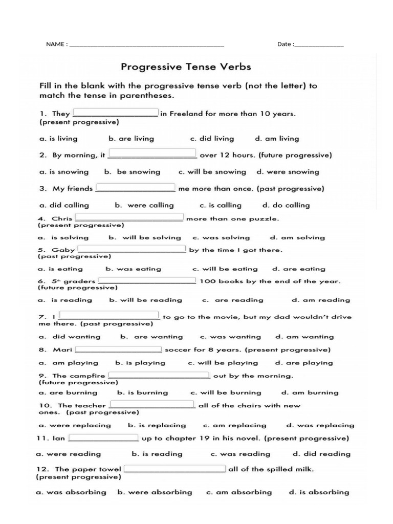 Progressive Tense Worksheets | PDF