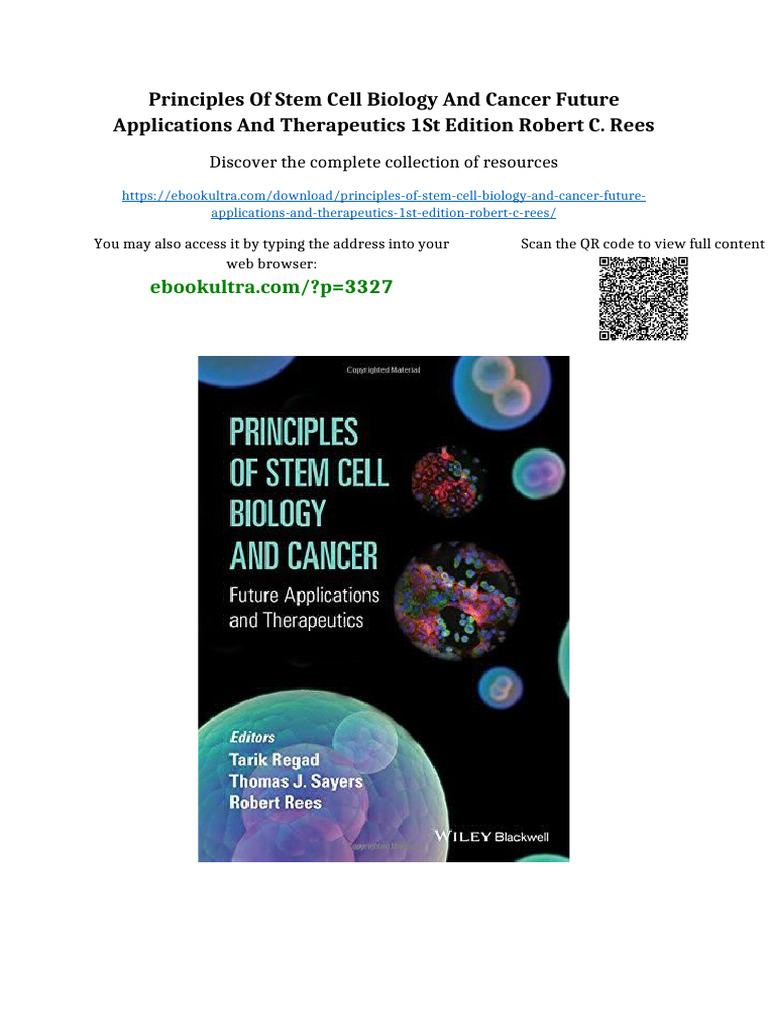 Principles of stem cell biology and cancer future applications and ...