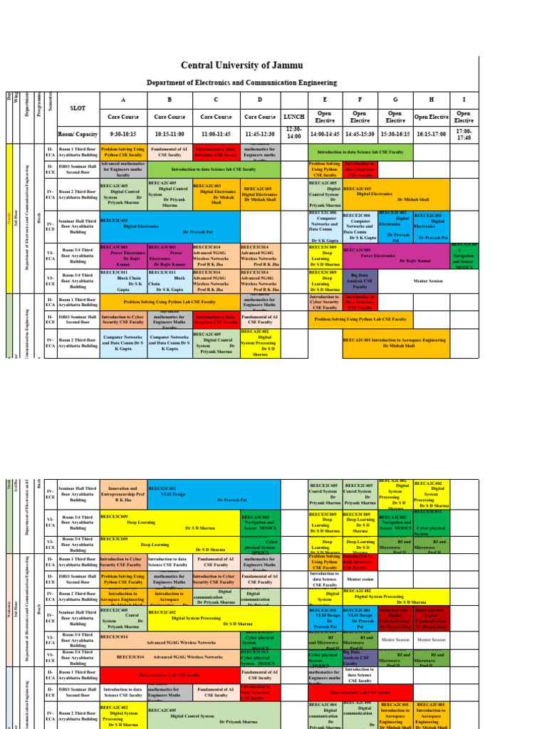 Centralized Time Table Cuj Even Semester Jan 2026 - Ece Edited | PDF ...