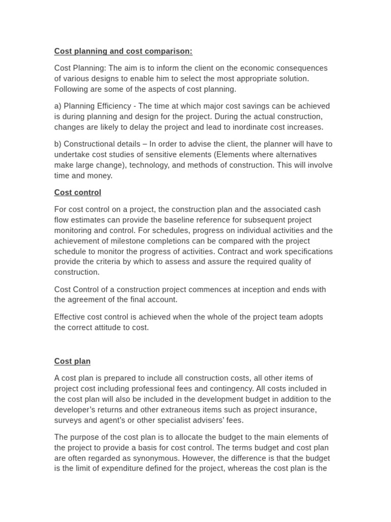 Cost Planning and Cost Comparison | PDF | Budget | Cost Accounting