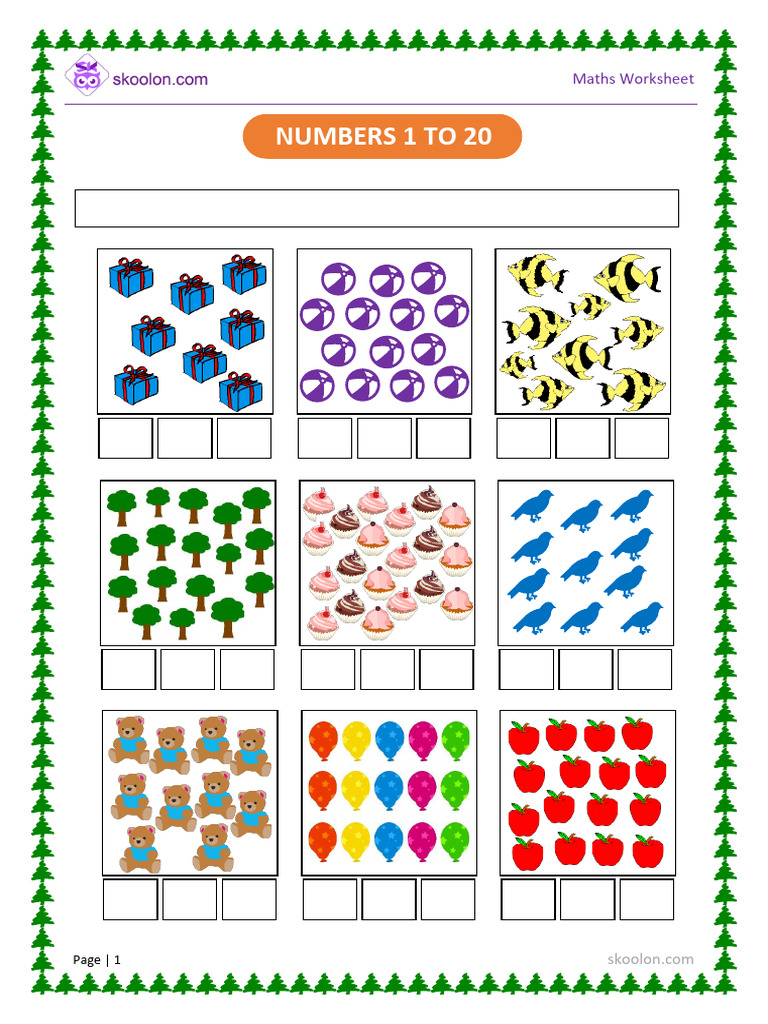 KG Math Numbers 1 To 20 291 | PDF