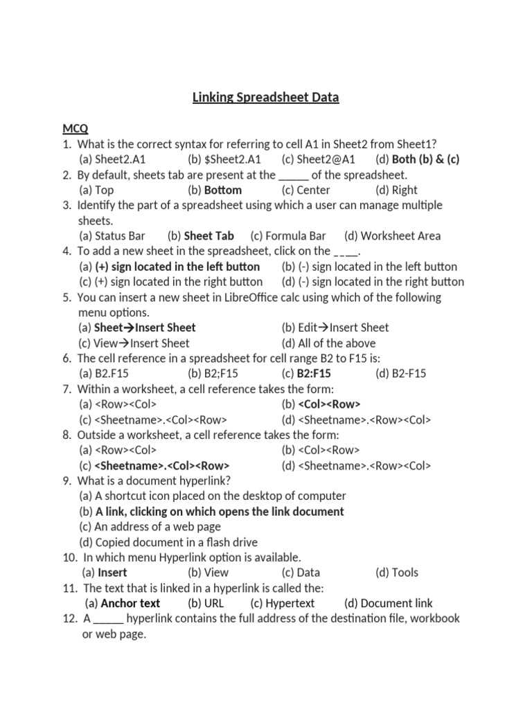 Questions on Linking Spreadsheet Data-1 | PDF | Hyperlink | Spreadsheet