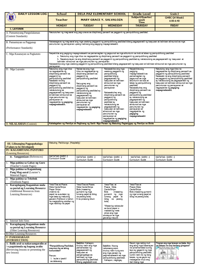 Week1-4th Quarter Detailed Lesson Plan | PDF