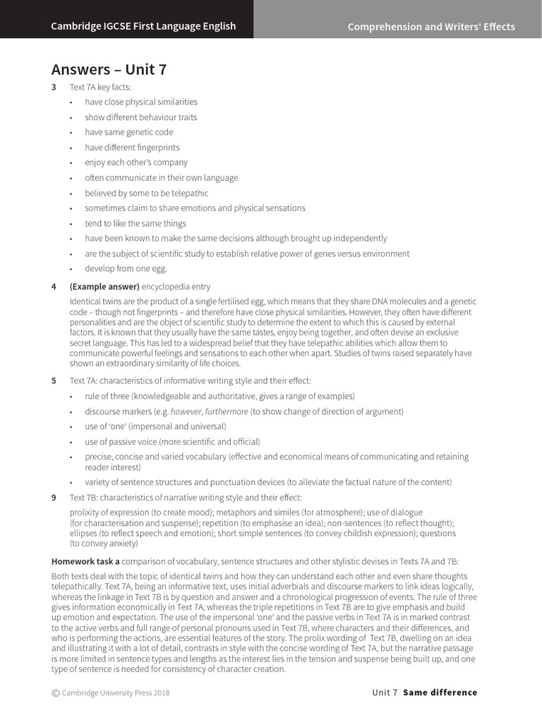 Answers Unit7 Igcse Fle | PDF | Genetics | Sentence (Linguistics)