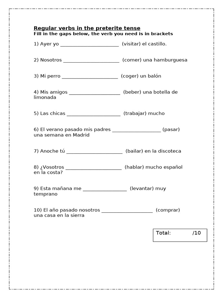 Regular Verbs in The Preterite Tense | PDF