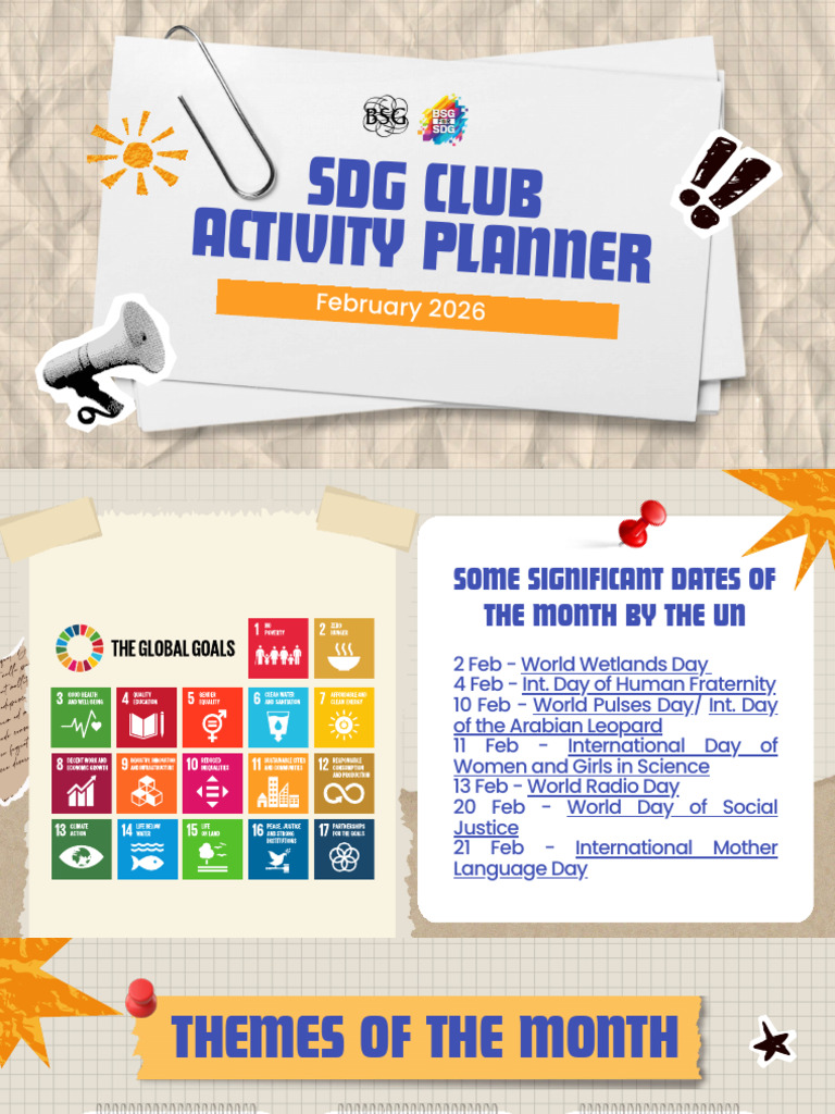 SDG CLUB Activity Planner - Feb 2026 | PDF | Wetland | Biodiversity