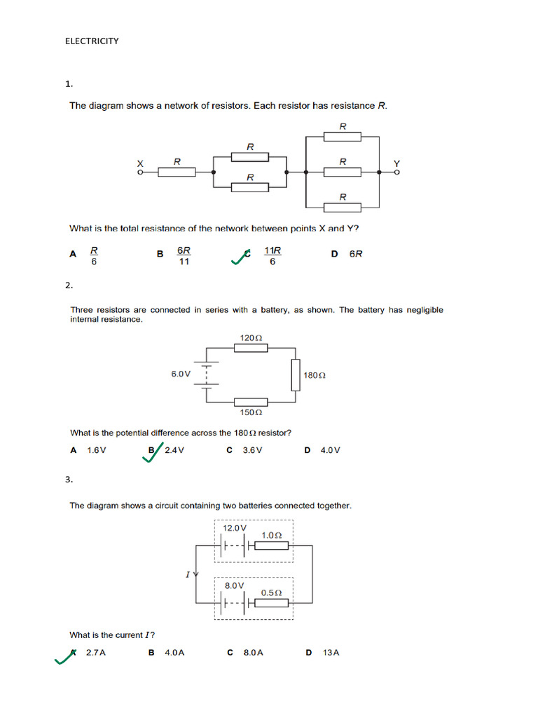 Electricity - WORKSHEET 1 - Answers | PDF