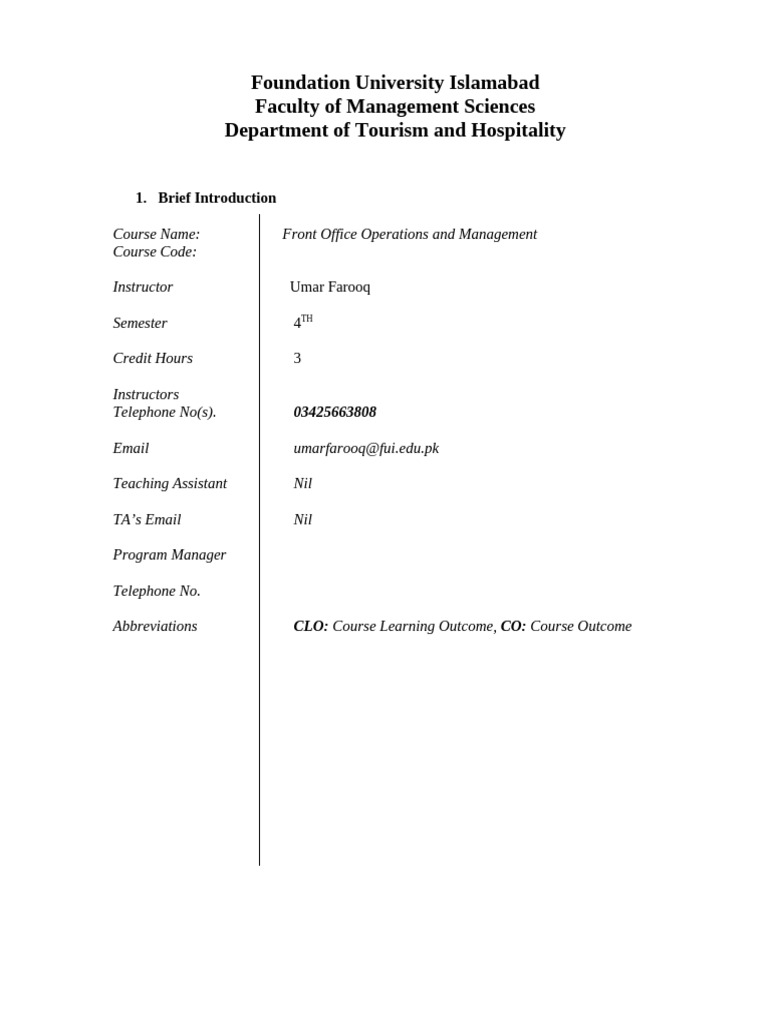 Front Office Operations and Management | PDF | Communication | Forecasting