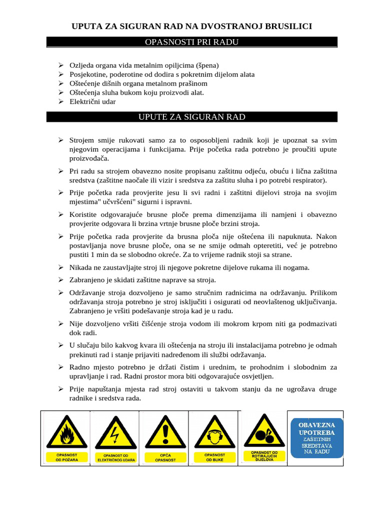 Uputa Za Siguran Rad Sa Dvostranom Brusilicom | PDF