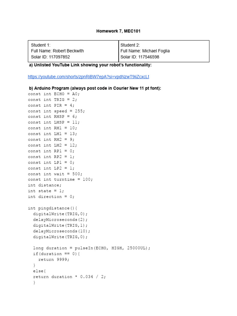 Homework 7, MEC101 - Robert Beckwith & Michael Foglia | PDF | Computer ...