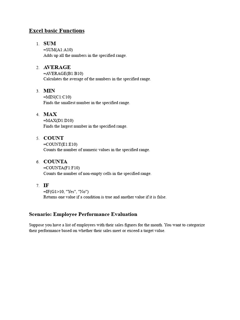 Excel Basic Functions | PDF | Mathematics | Computer Programming