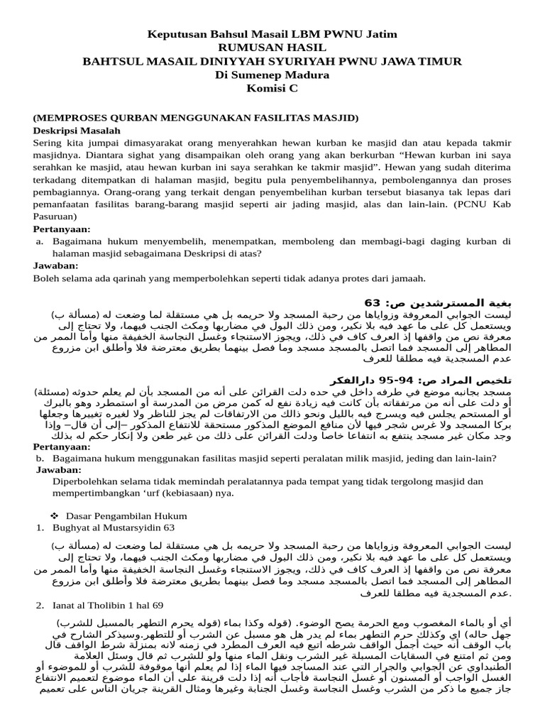 Keputusan Bahsul Masail LBM PWNU Jatim | PDF