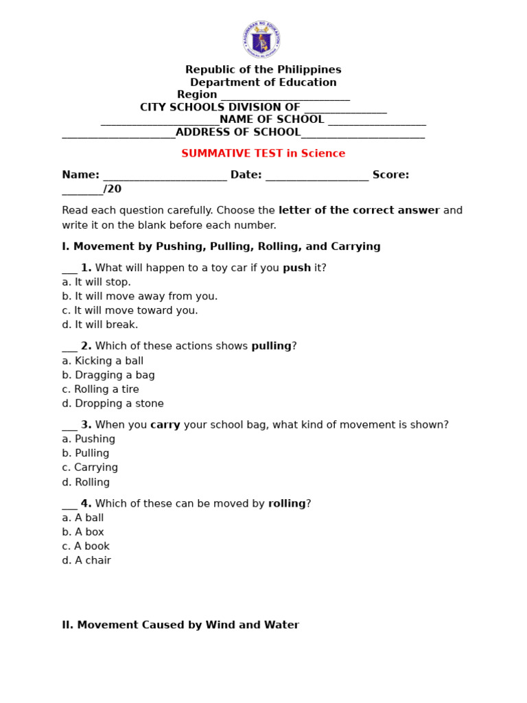 Grade 3 Summative Test in Science | PDF | Wound