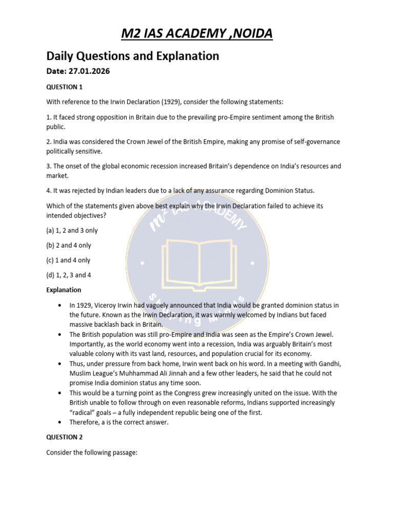 Daily Questions and Explanation 27.01.2026 ENG. | PDF | Politics Of ...