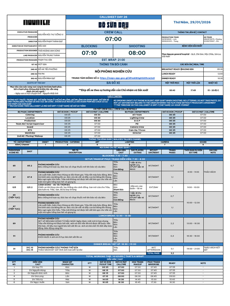 Bsb_callsheet - Day 26_2901 | PDF