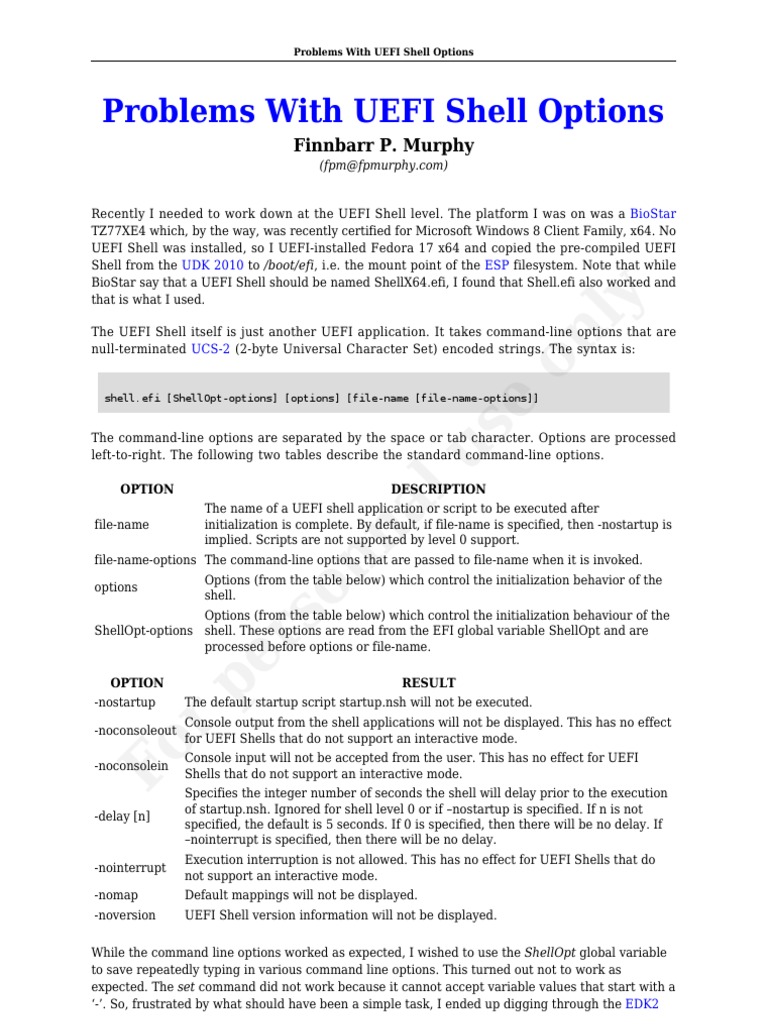 Problems With UEFI Shell Options | PDF | Command Line Interface | Parameter (Computer Programming)
