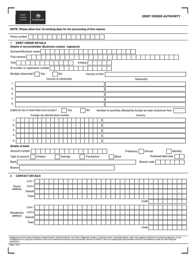 Debit Order Add_ Amend_ Remove (43122 - Draft, VersiForm) | PDF | Debit ...