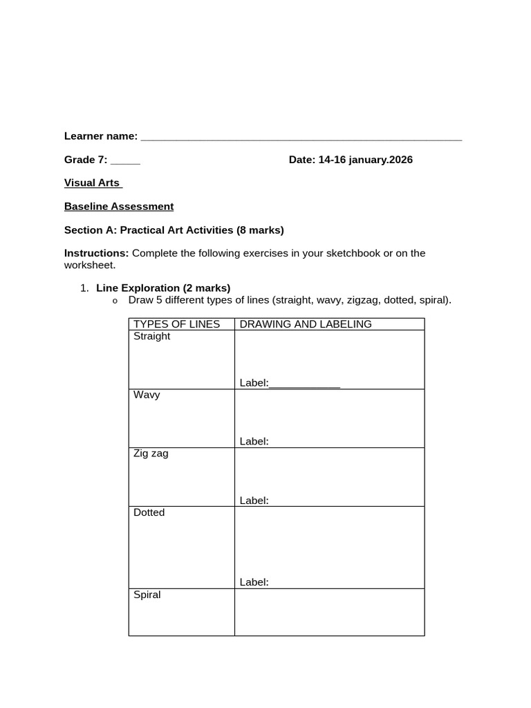 Grade 7 Visual Arts Baseline | PDF