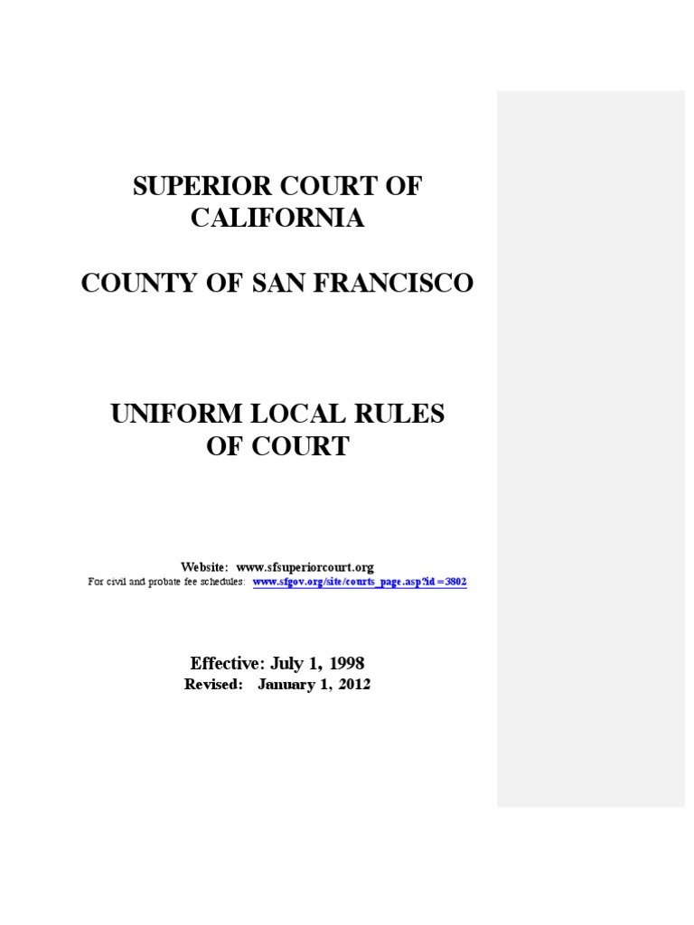 San Francisco Superior Court Local Rules | PDF | Mediation | Continuance