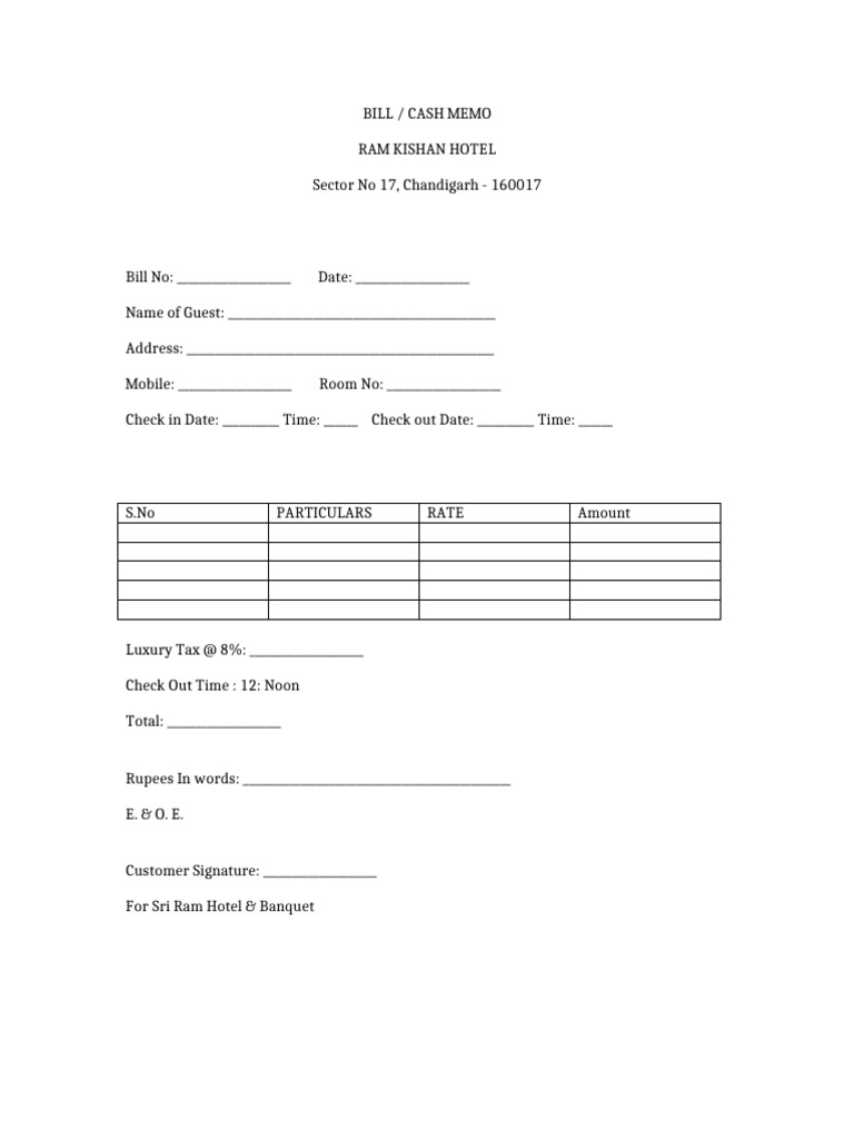 Ram Kishan Hotel Bill Template-1 | PDF