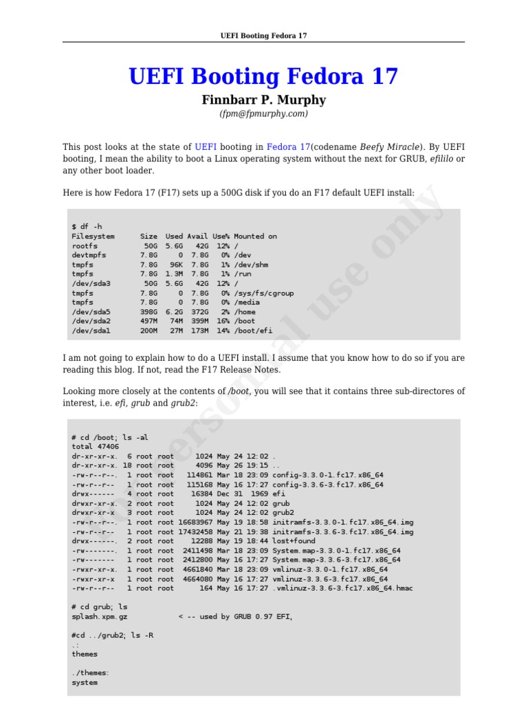 UEFI Booting Fedora 17 | PDF | Booting | Operating System Technology