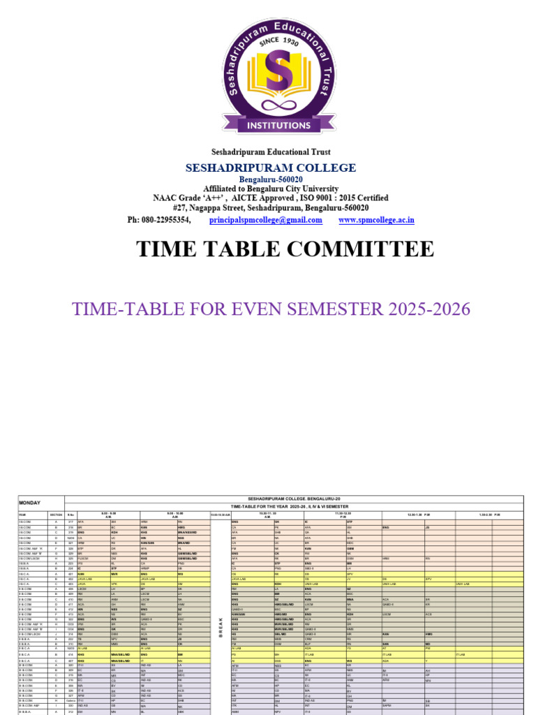 Master Timetable Even Sem 2025-2026 | PDF