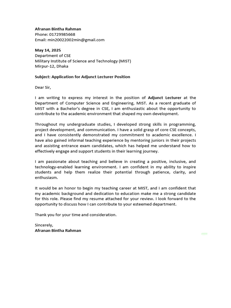 Afranan Bintha Rahman Cv Cover Letter | PDF | Databases | My Sql