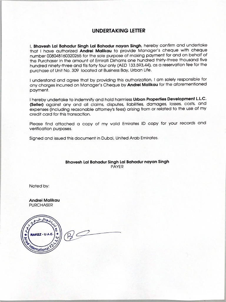 Undertaking Letter | PDF