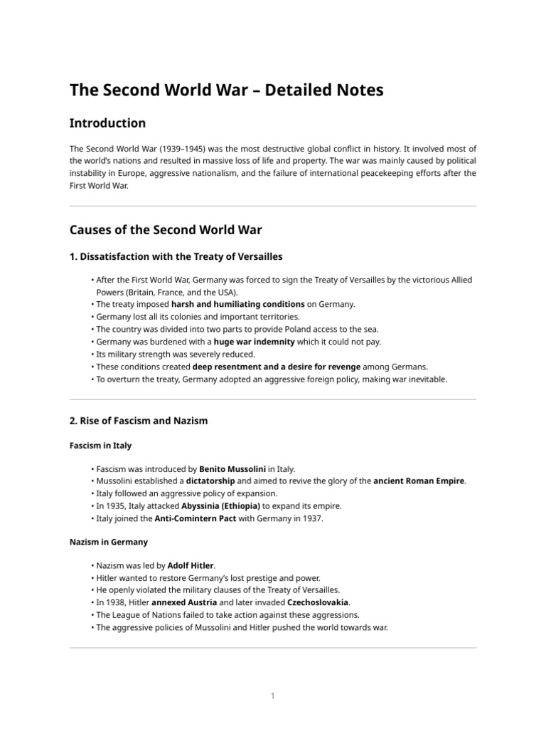 History - Chapter 12 - The Second World War (Detailed Notes) | PDF ...