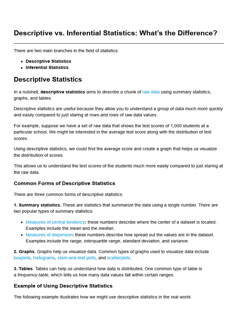 Descriptive vs. Inferential Statistics | PDF | Regression Analysis ...