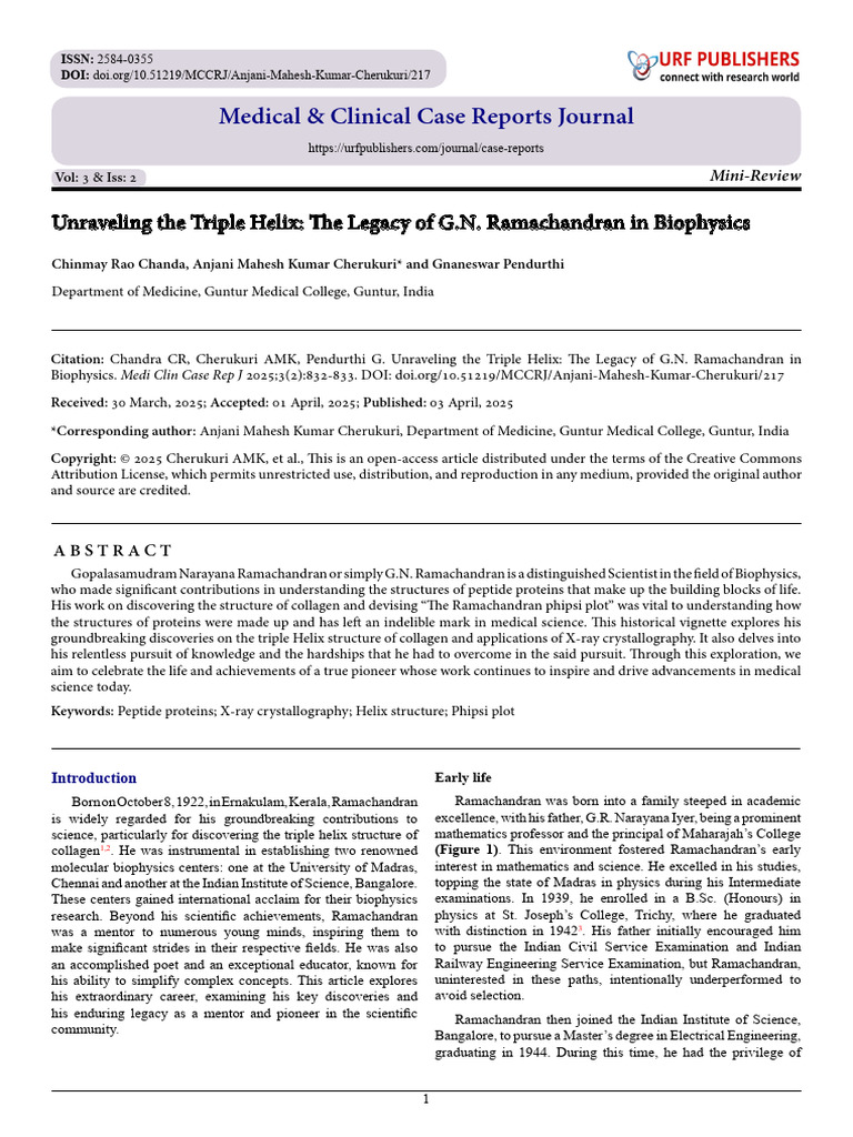 Unraveling the Triple Helix: The Legacy of G.N. Ramachandran in ...