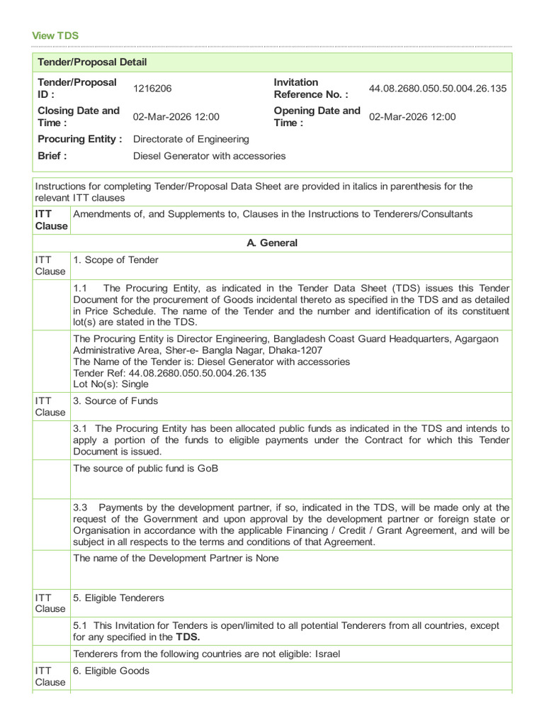 Section2 - Tender Data Sheet | PDF | Economies