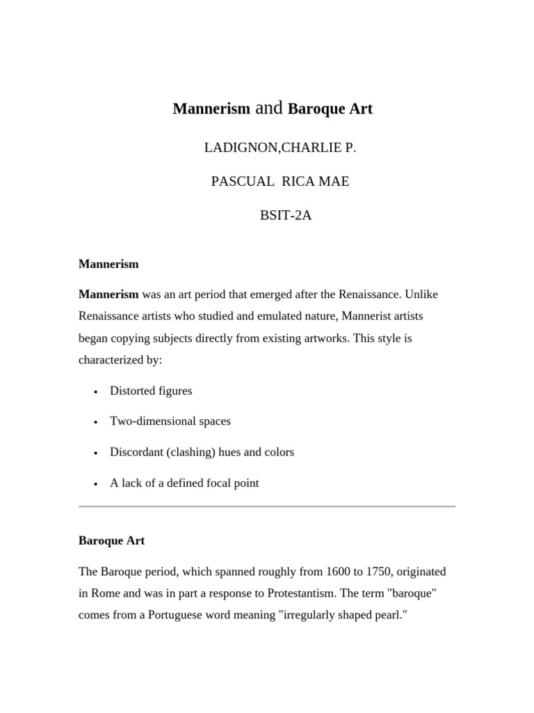 Mannerism and Baroque Art | PDF