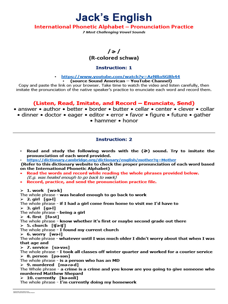 Jack_s English Pronunciation Practice (Ipa) - Part 3 | PDF | Human ...