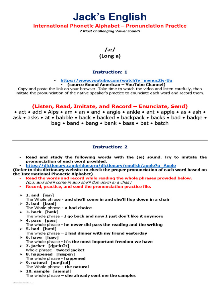 Jack - S English Pronunciation Practice (Ipa) - Part 1 | PDF ...