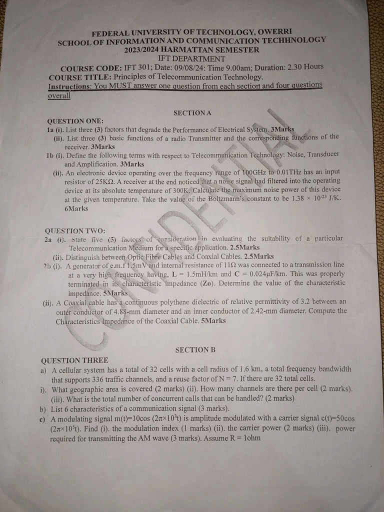 Ift 300 Level First Semester Past Questions | PDF