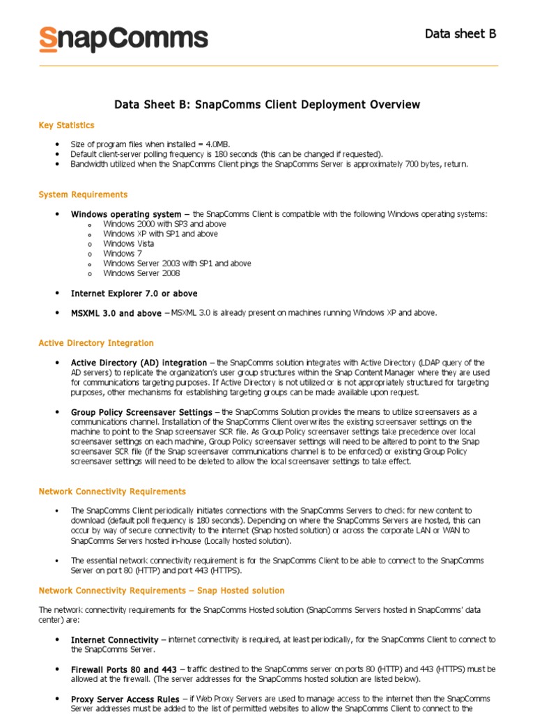 Datasheet B Snap Client Deployment Overview | PDF | Windows Registry ...