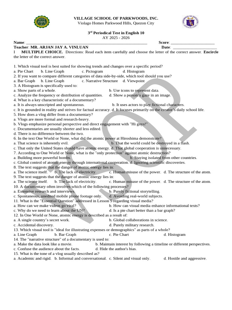 3rd Periodical Test in English 10 | PDF | Infographics | Documentary Film