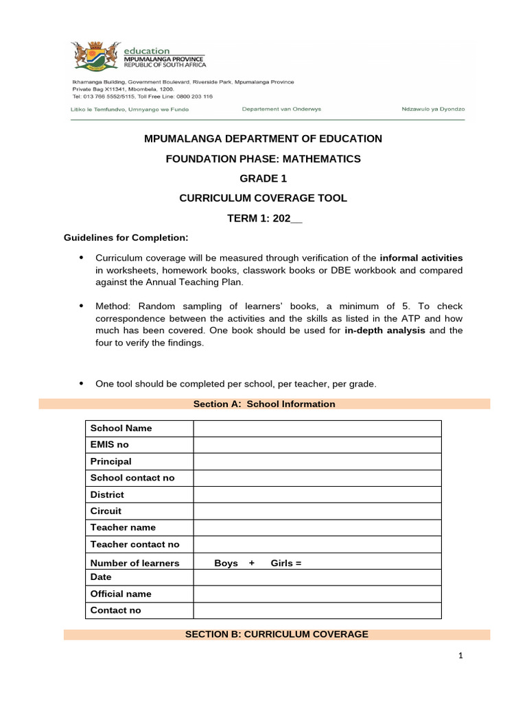 2024 GR 1 Term 1 Math Revised Content Coverage Tool-1 | PDF | Numbers ...